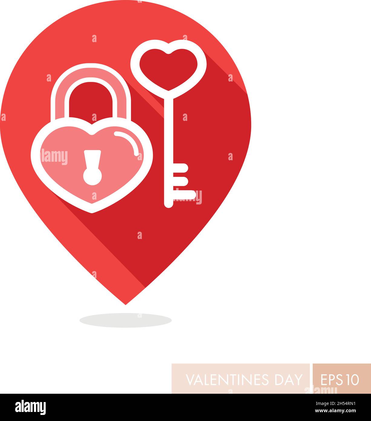 Key and lock in heart shape pin map icon. Valentines day symbol. Map ...