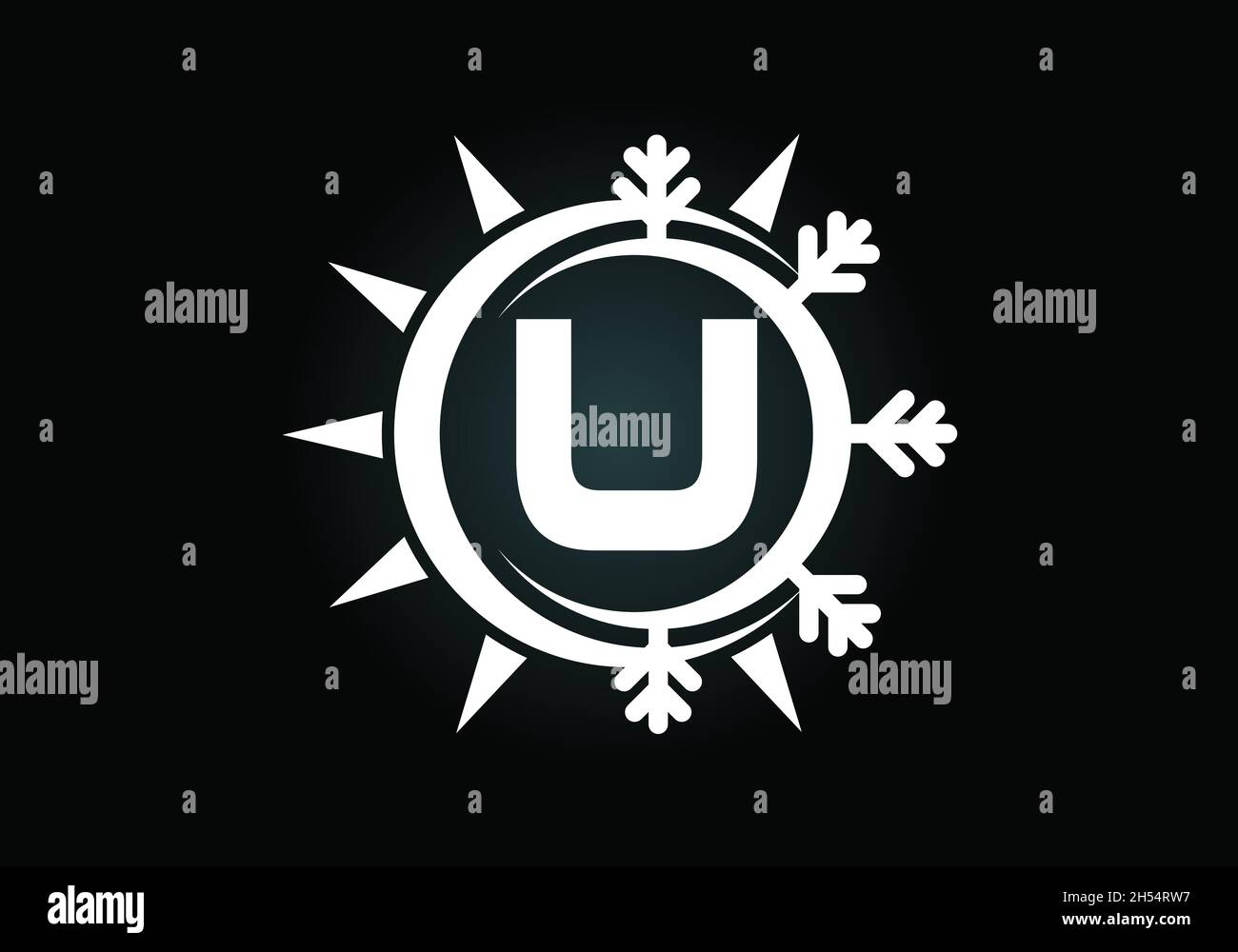 Initial U monogram alphabet with abstract sun and snow. Air conditioner ...