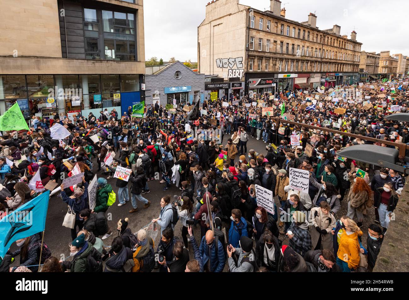 Greta Thunberg marching in Glasgow at Fridays for Future march during COP26, Glasgow, Scotland ...
