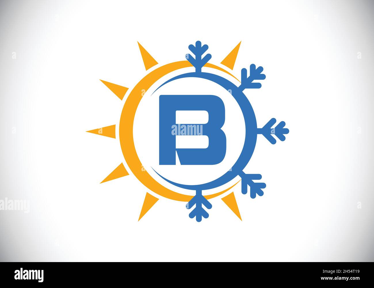 Initial B monogram alphabet with abstract sun and snow. Air conditioner ...