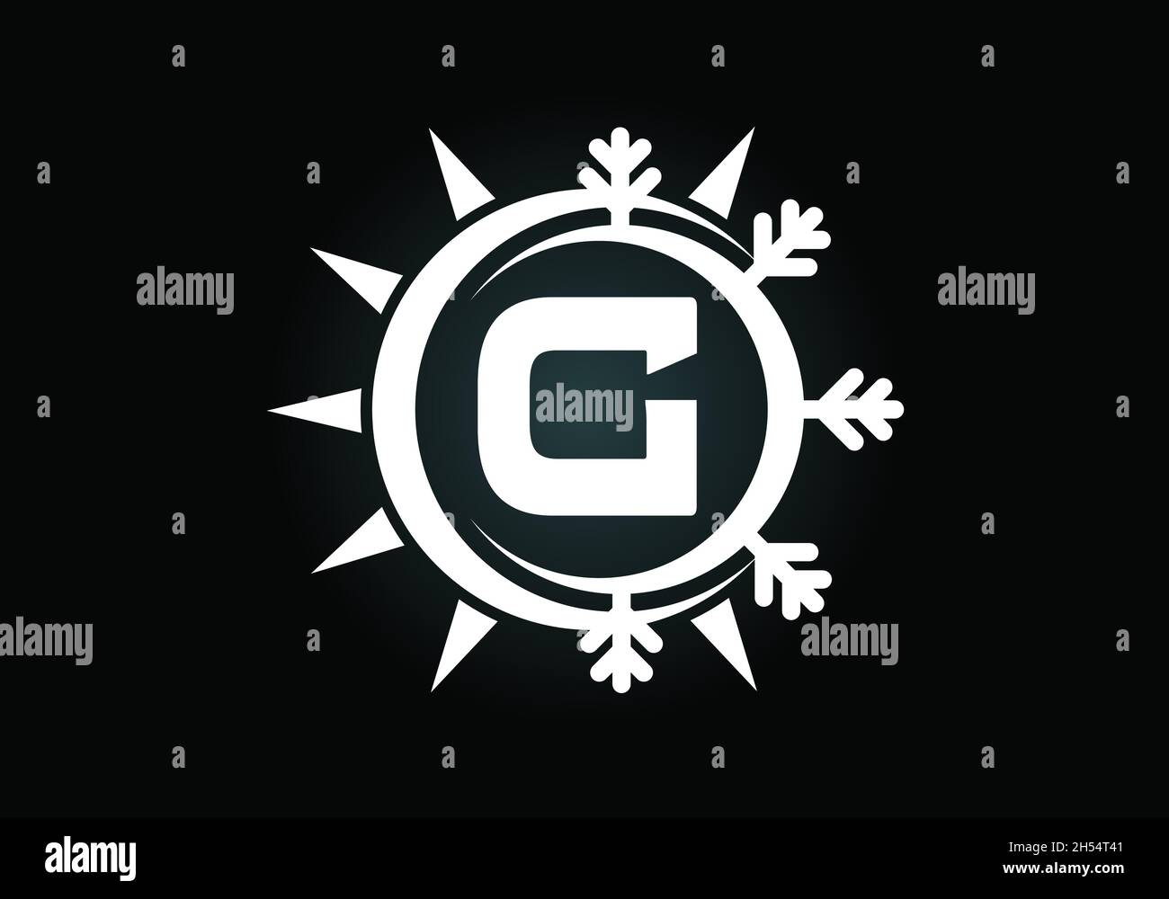Initial G monogram alphabet with abstract sun and snow. Air conditioner ...