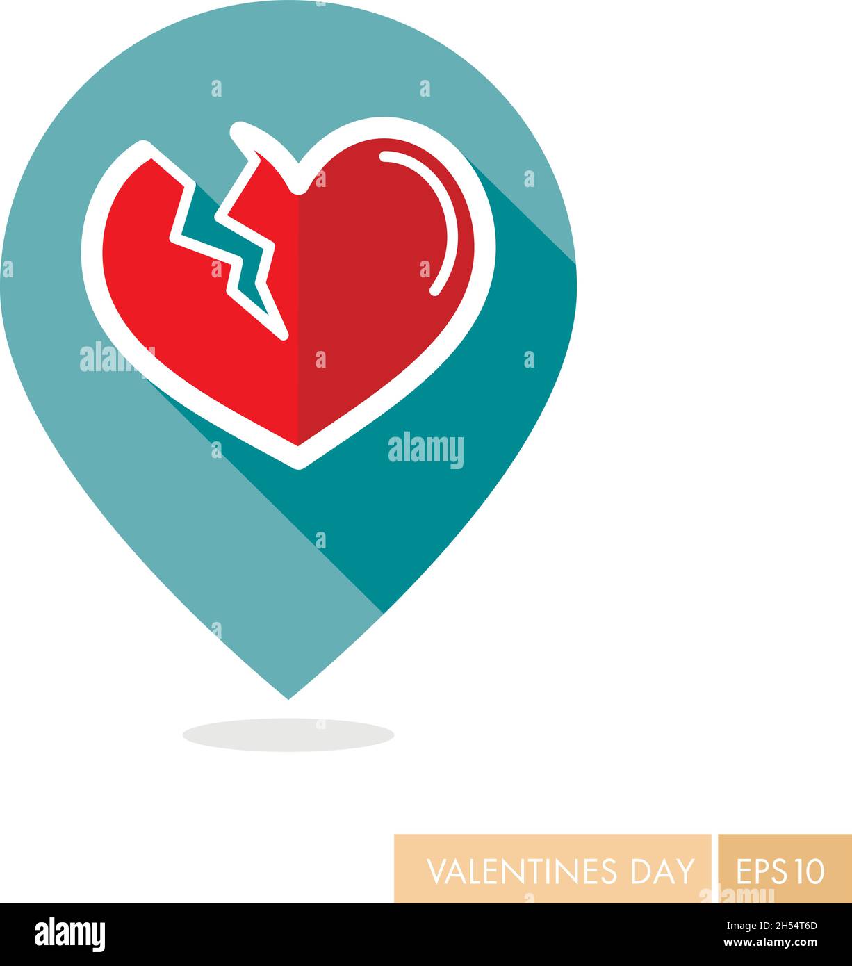Broken heart pin map icon. Valentines day symbol. Map pointer. Vector ...