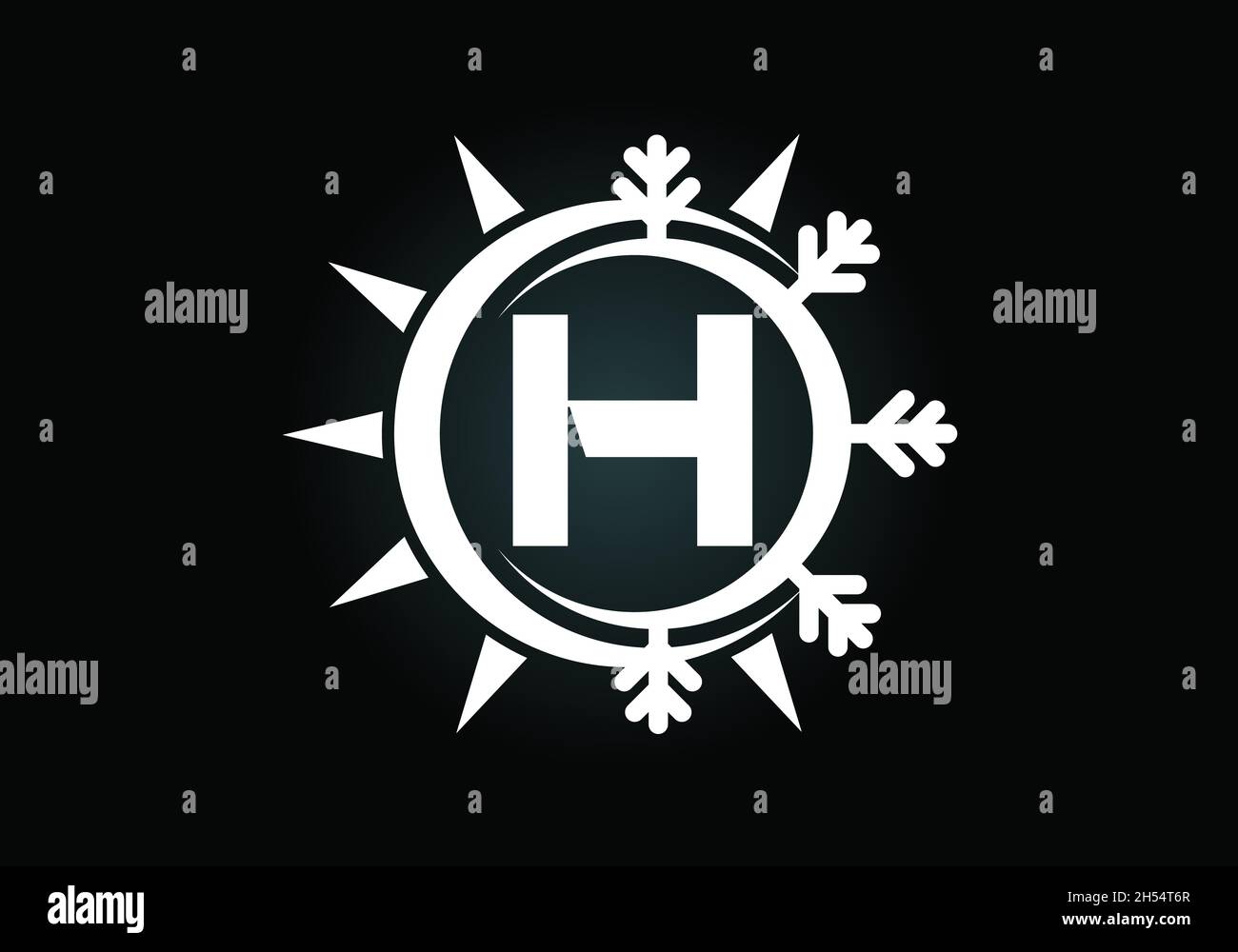 Initial H monogram alphabet with abstract sun and snow. Air conditioner ...