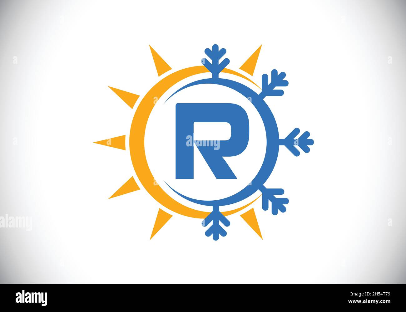 Initial R monogram alphabet with abstract sun and snow. Air conditioner ...