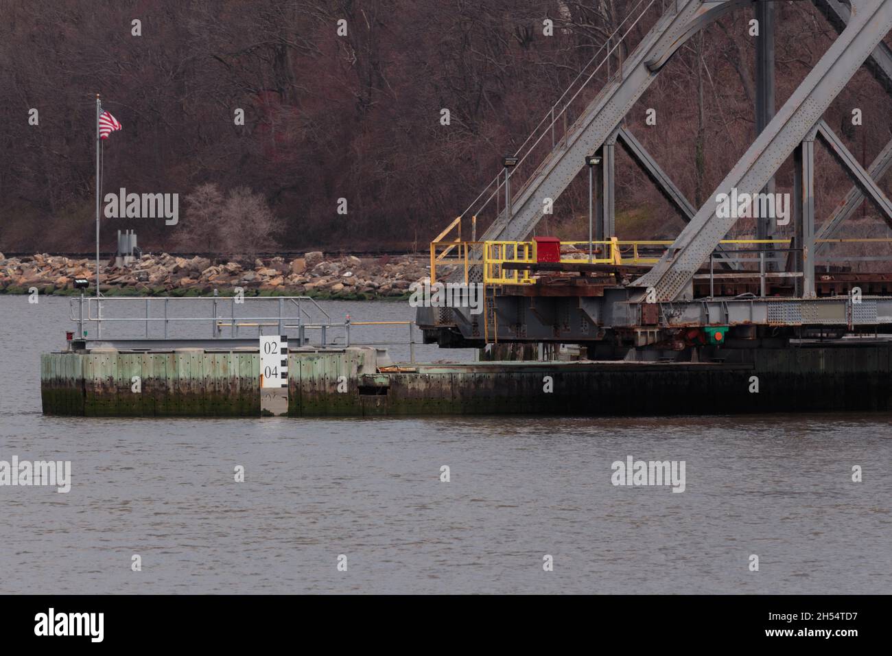 open swing section of the Spuyten Duyvil Bridge, a railroad swing ...