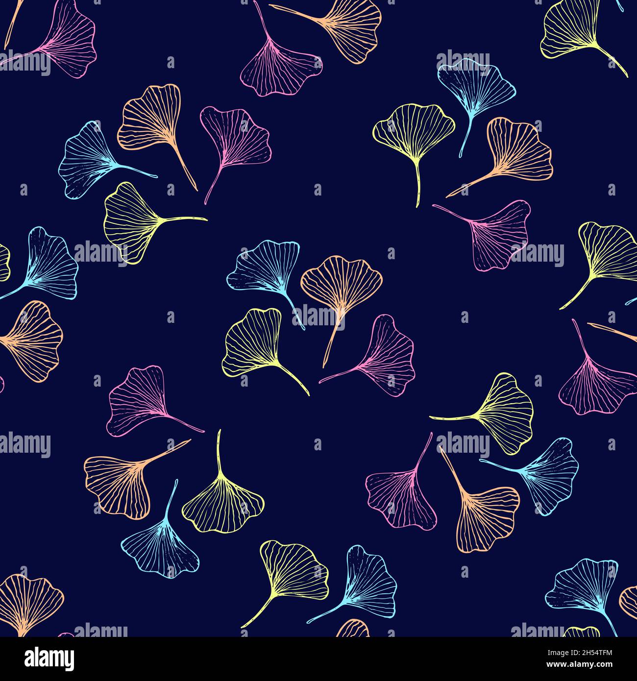 Ginkgo biloba hand drawn seamless pattern. Textile and wrapping paper ...