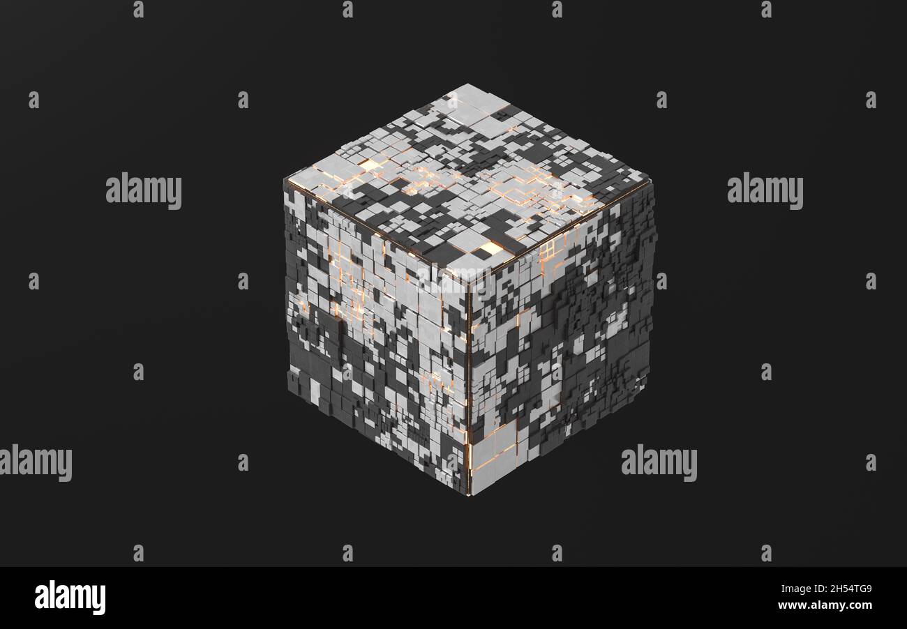 Cubes and materials, circuits structure, 3d rendering. Computer digital ...