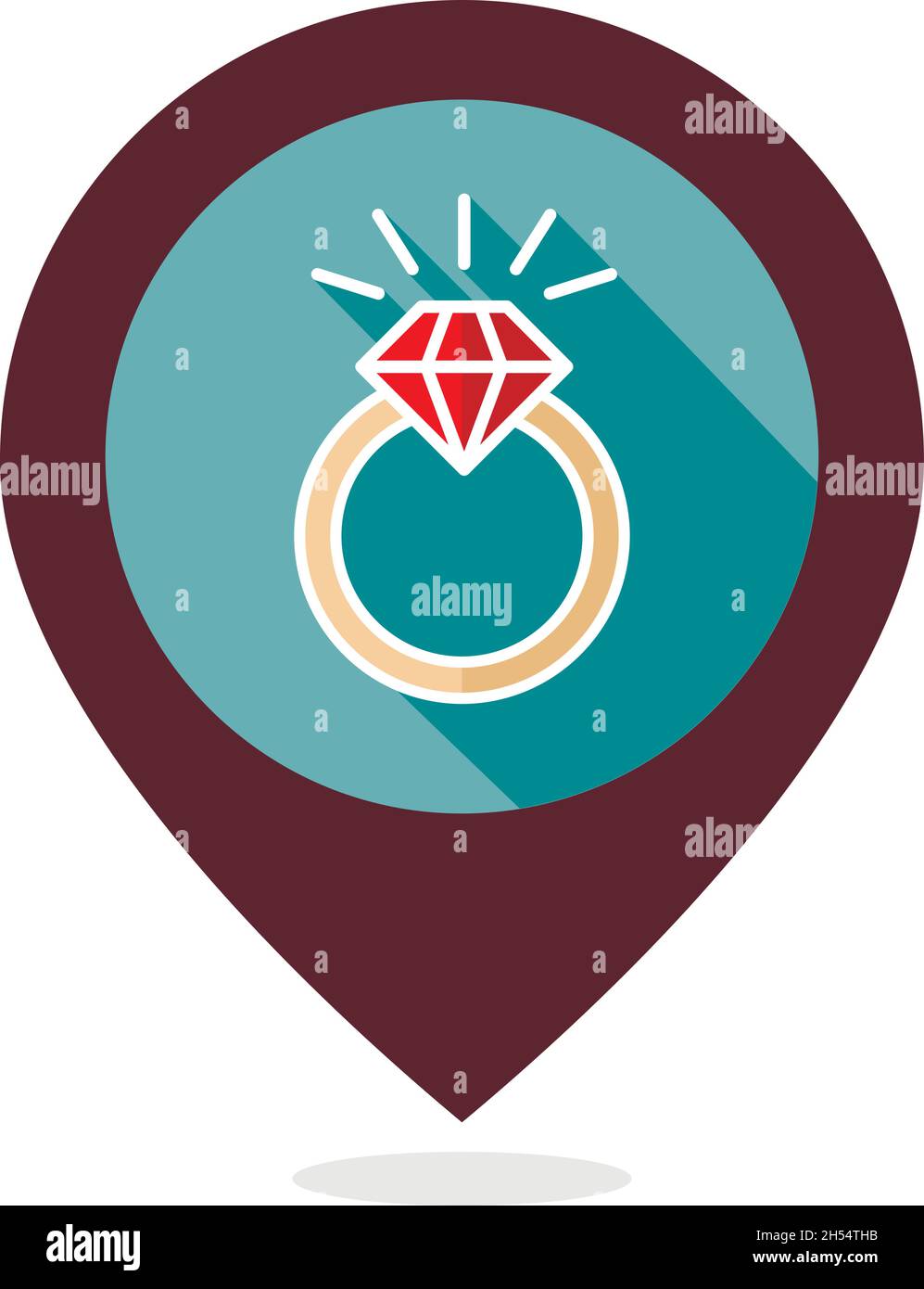 Wedding ring with a diamond pin map icon. Valentines day symbol. Map ...