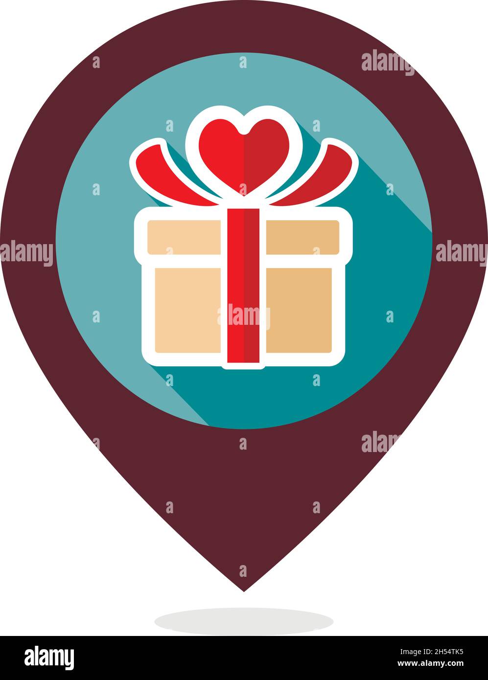 Gift box sign pin map icon. Present with heart love symbol. Map pointer ...