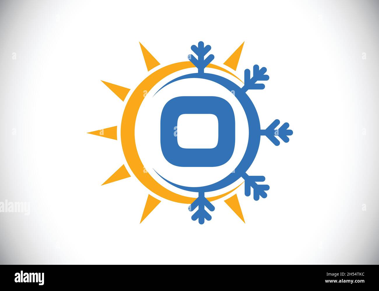 Initial O monogram alphabet with abstract sun and snow. Air conditioner ...