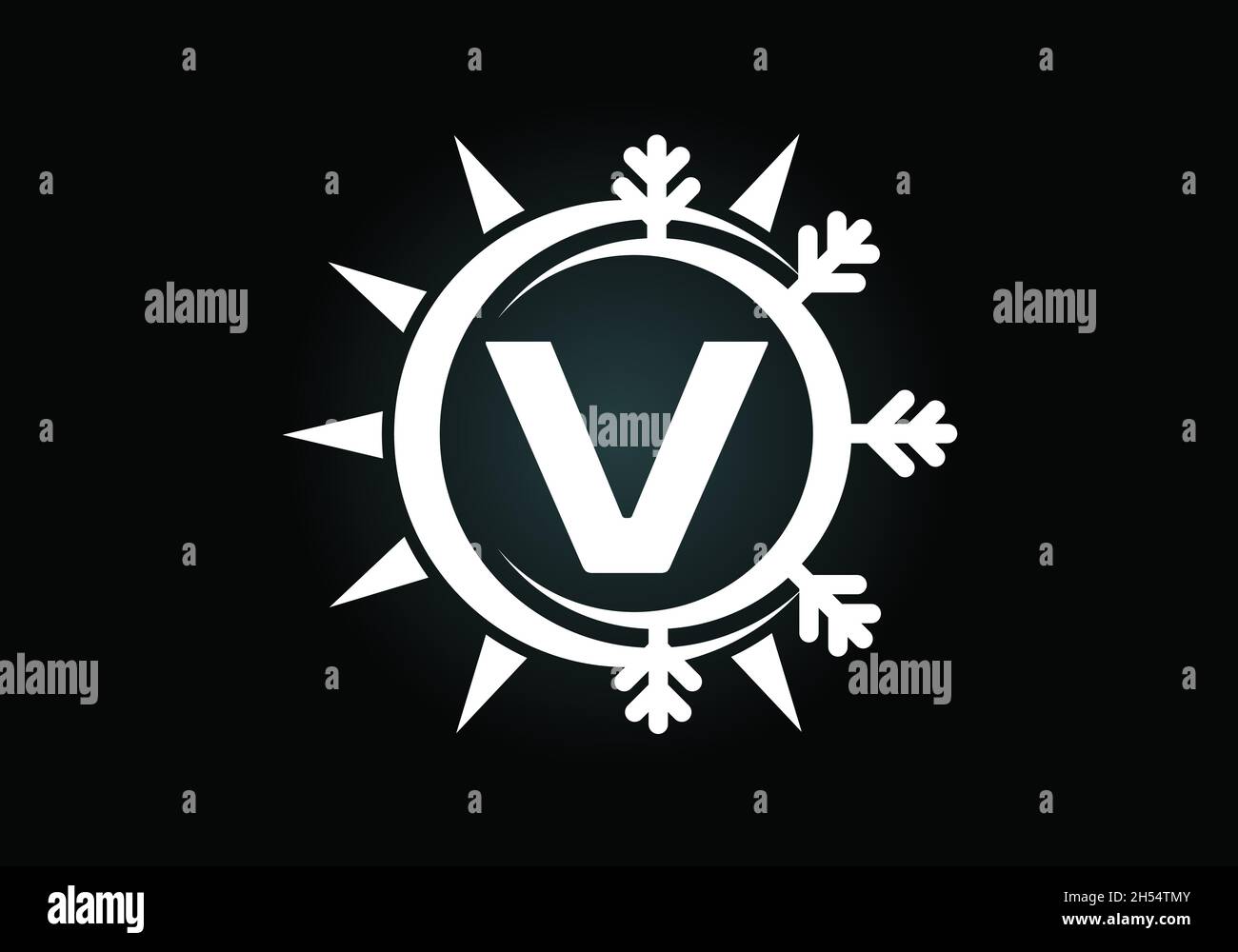 Initial V monogram alphabet with abstract sun and snow. Air conditioner ...