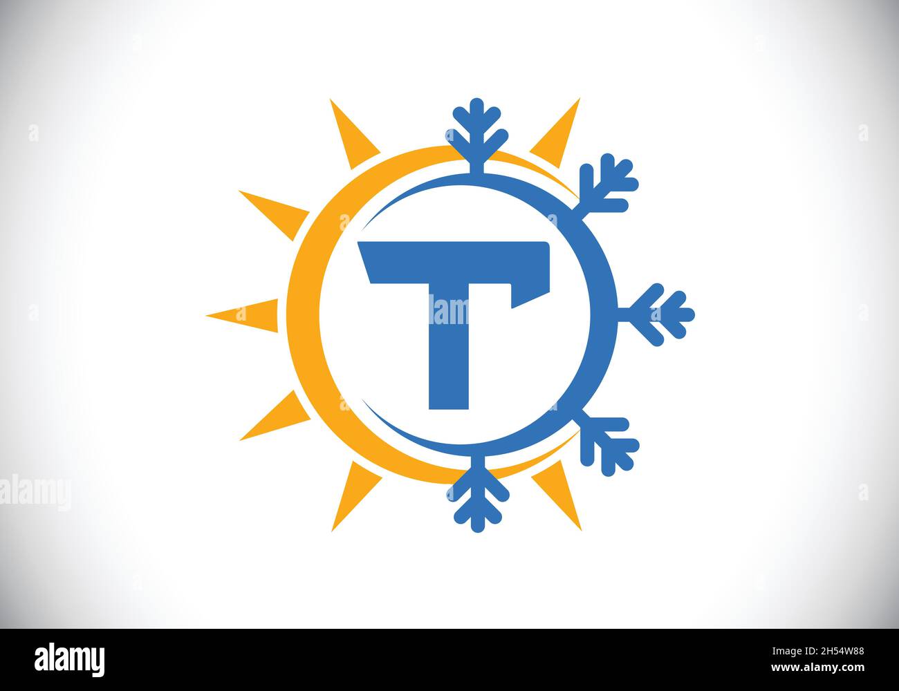 Initial T monogram alphabet with abstract sun and snow. Air conditioner ...