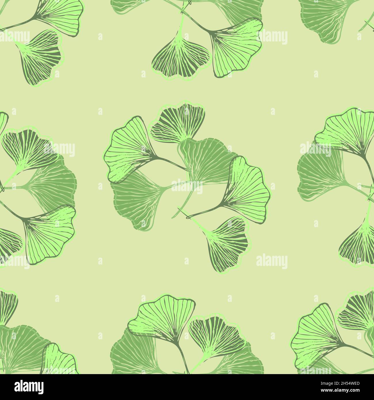 Ginkgo biloba hand drawn seamless pattern. Textile and wrapping paper ...