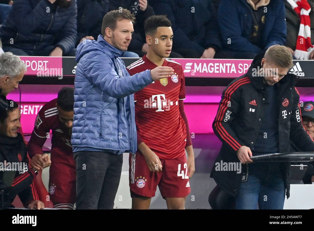 coach Julian NAGELSMANN (FC Bayern Munich) with Jamal MUSIALA (FC ...