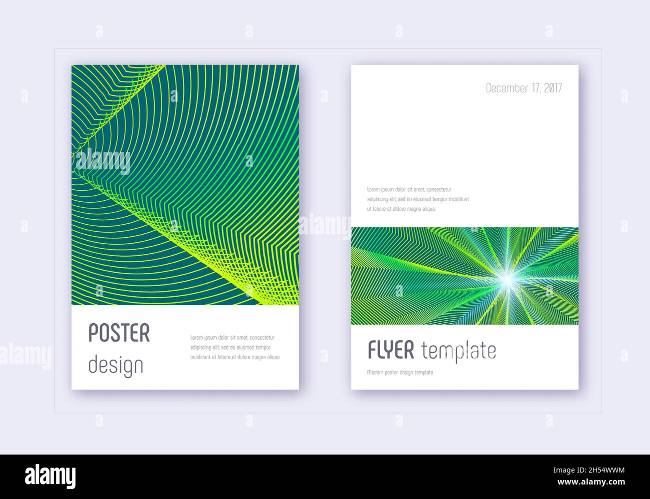 Minimalistic cover design template set. Green abstract lines on dark ...