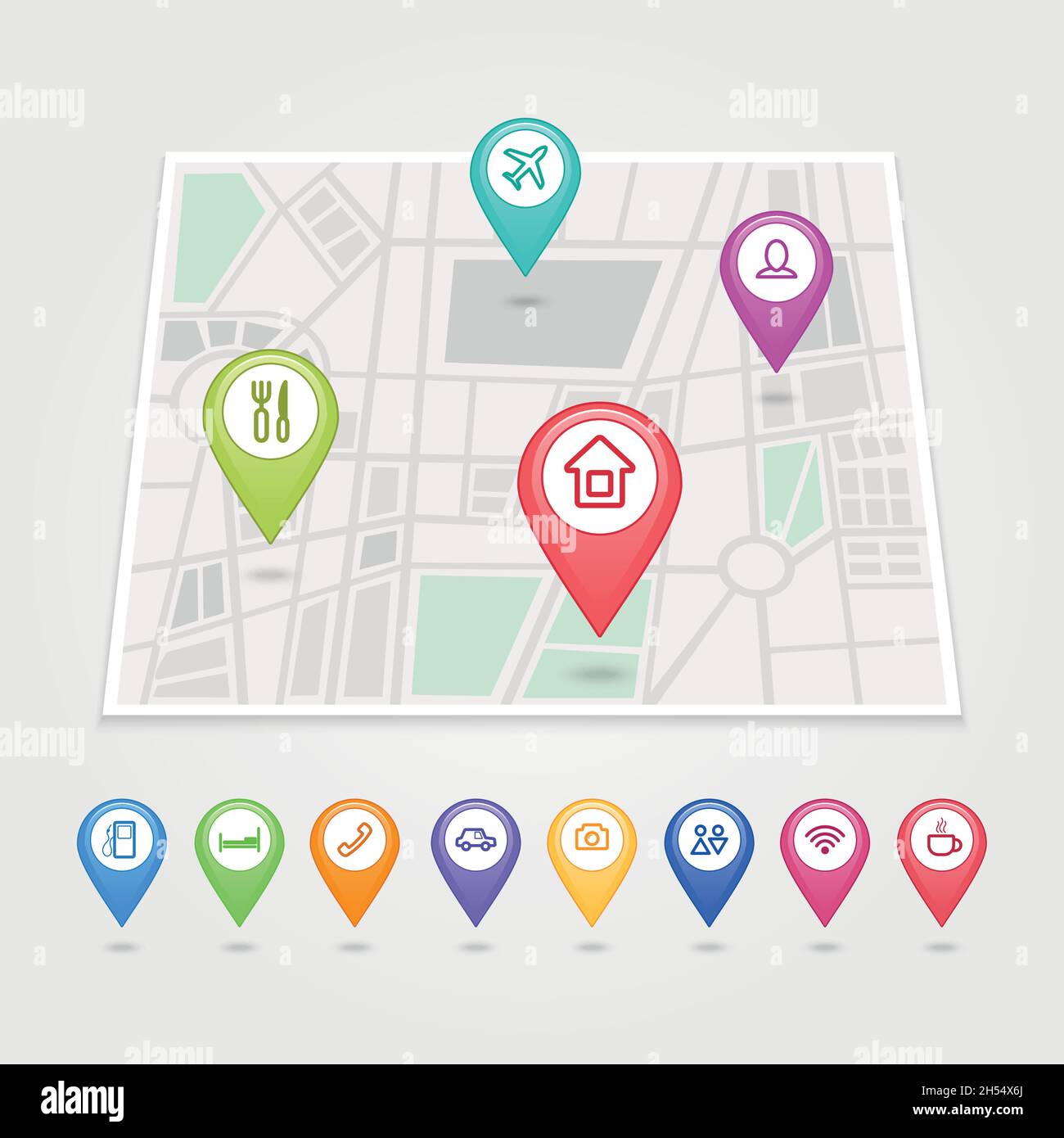 Colorful simple mapping pins on - Colorful Simple Mapping Pins On White ...
