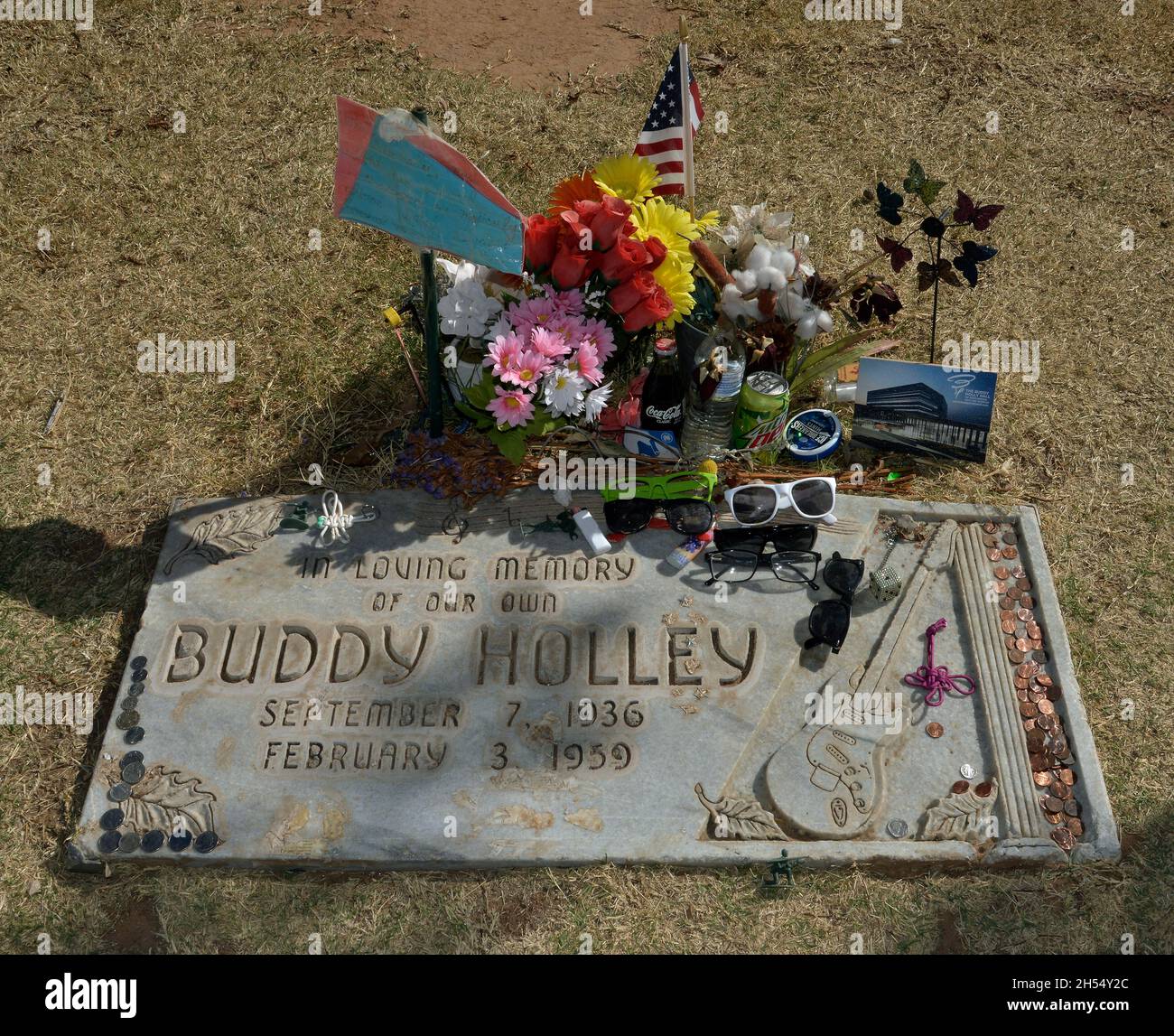 The gravesite of Lubbock, Texas musician and native Buddy Holly. A young rock and roll musician ...