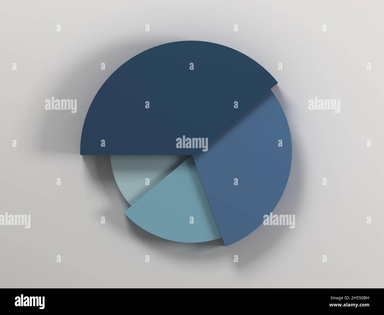 3d rendering of a blue gradient colored pie chart for infographics and ...