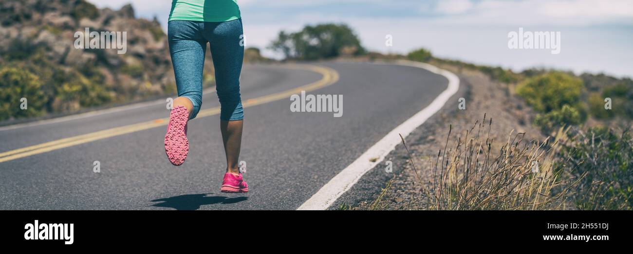 Run athlete woman running on road race training cardio endurance ...