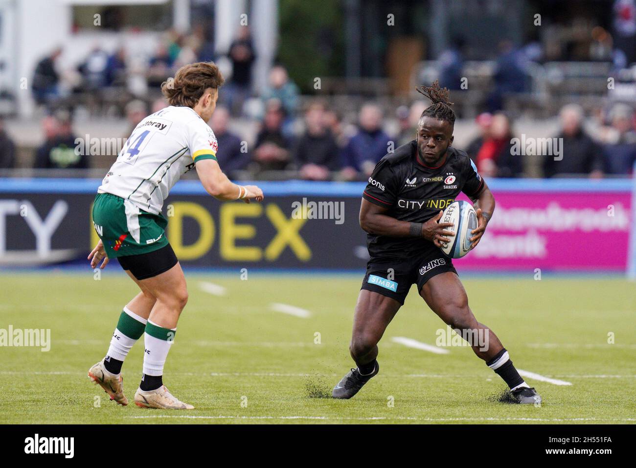 London, UK. 02nd Nov, 2021. Rotimi Segun #11 of Saracens in action ...