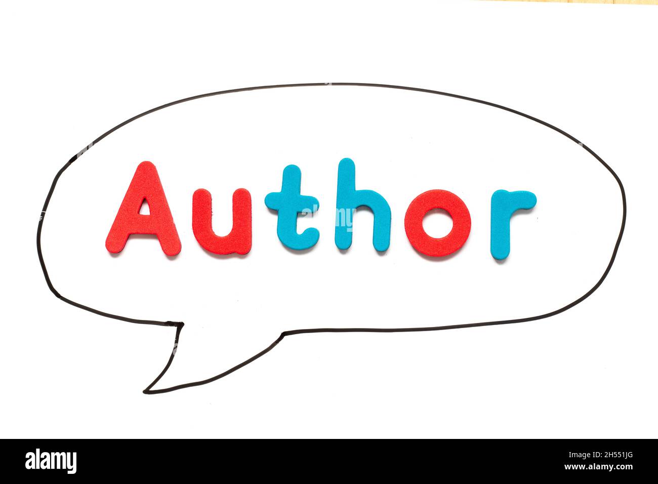 Alphabet letter with word author in black line hand drawing as bubble ...