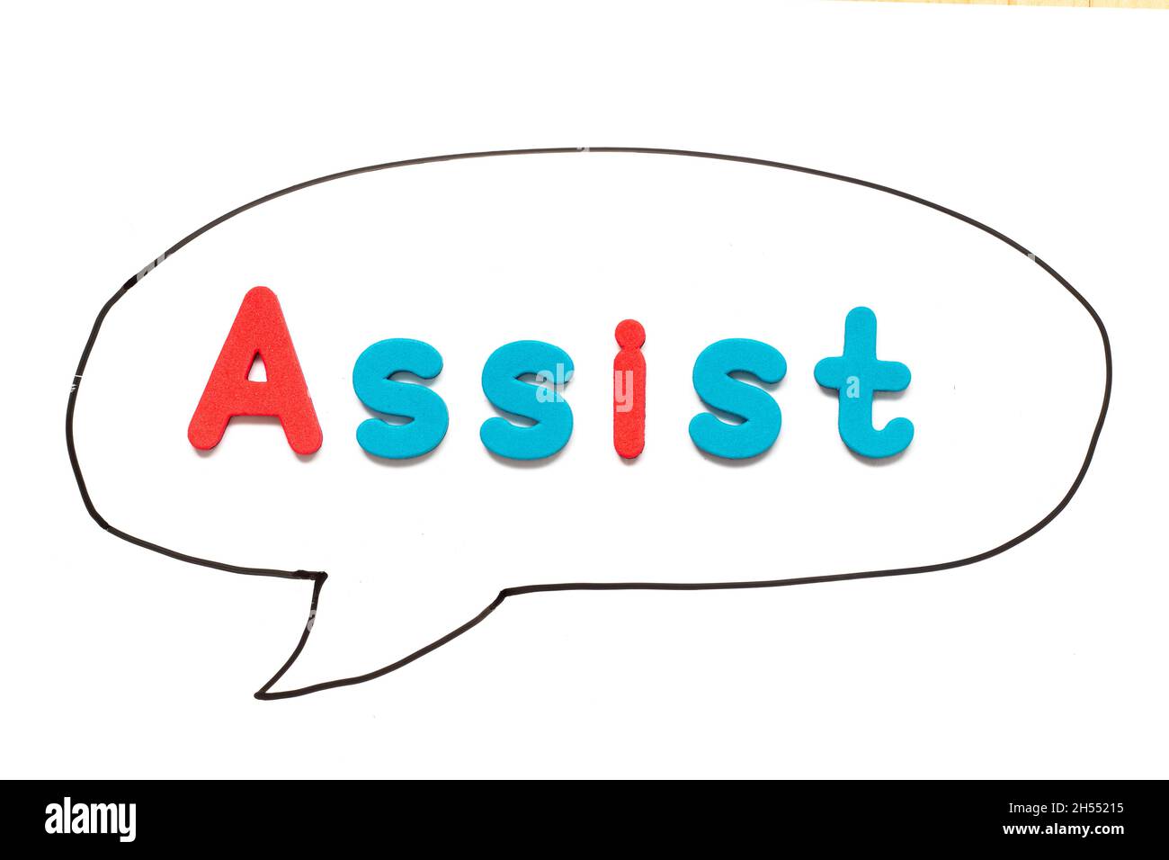 Alphabet letter with word assist in black line hand drawing as bubble ...