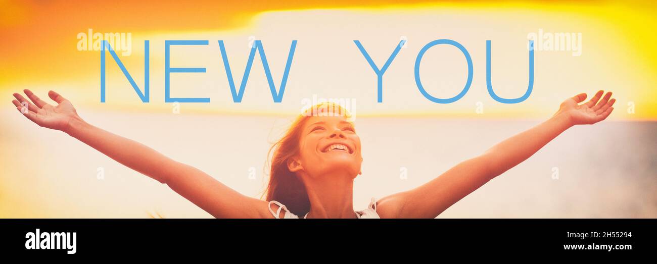 New Year New You happiness healthy happy woman with open arms in ...