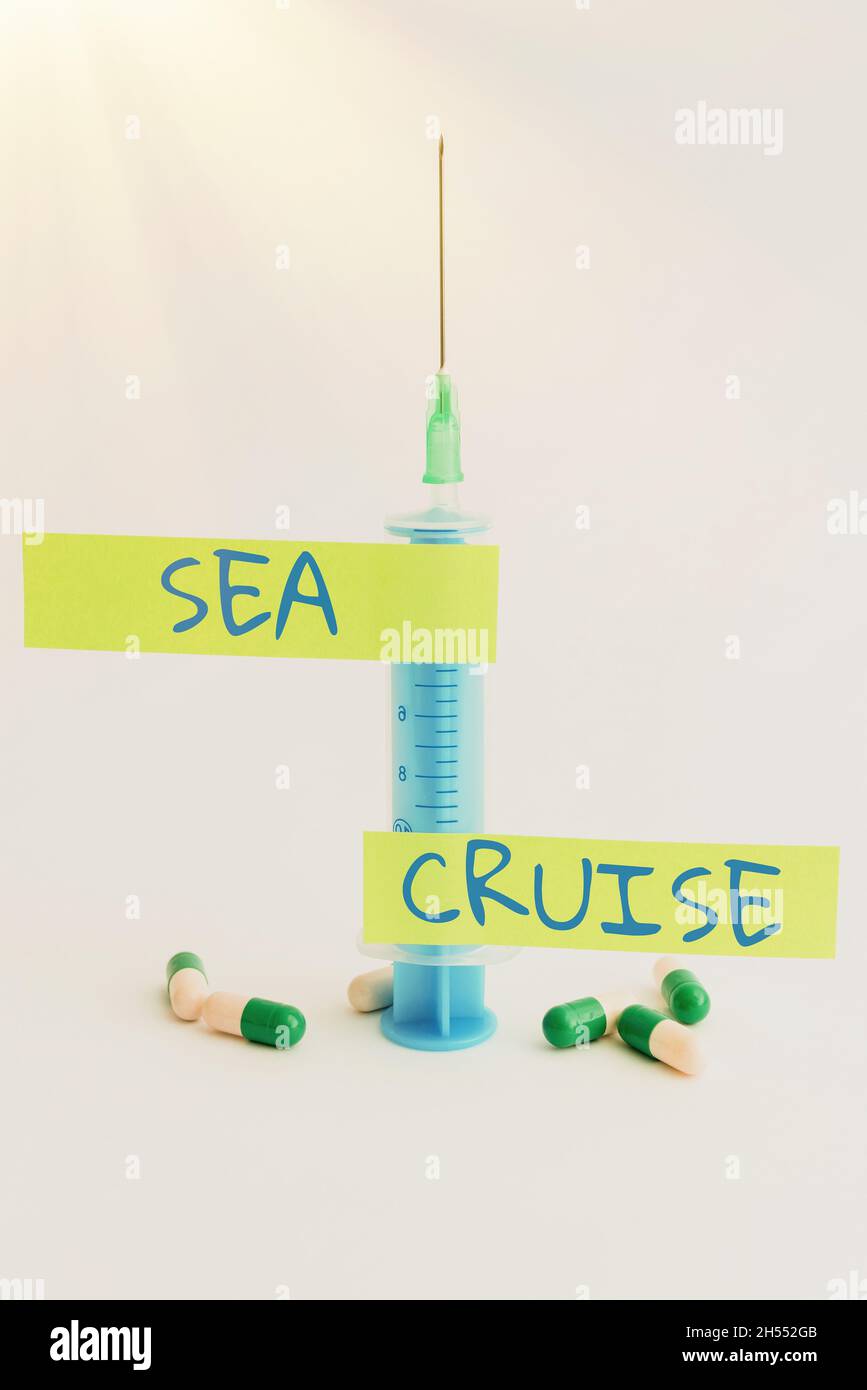 Handwriting text Sea Cruise. Word Written on a voyage on a ship or boat ...