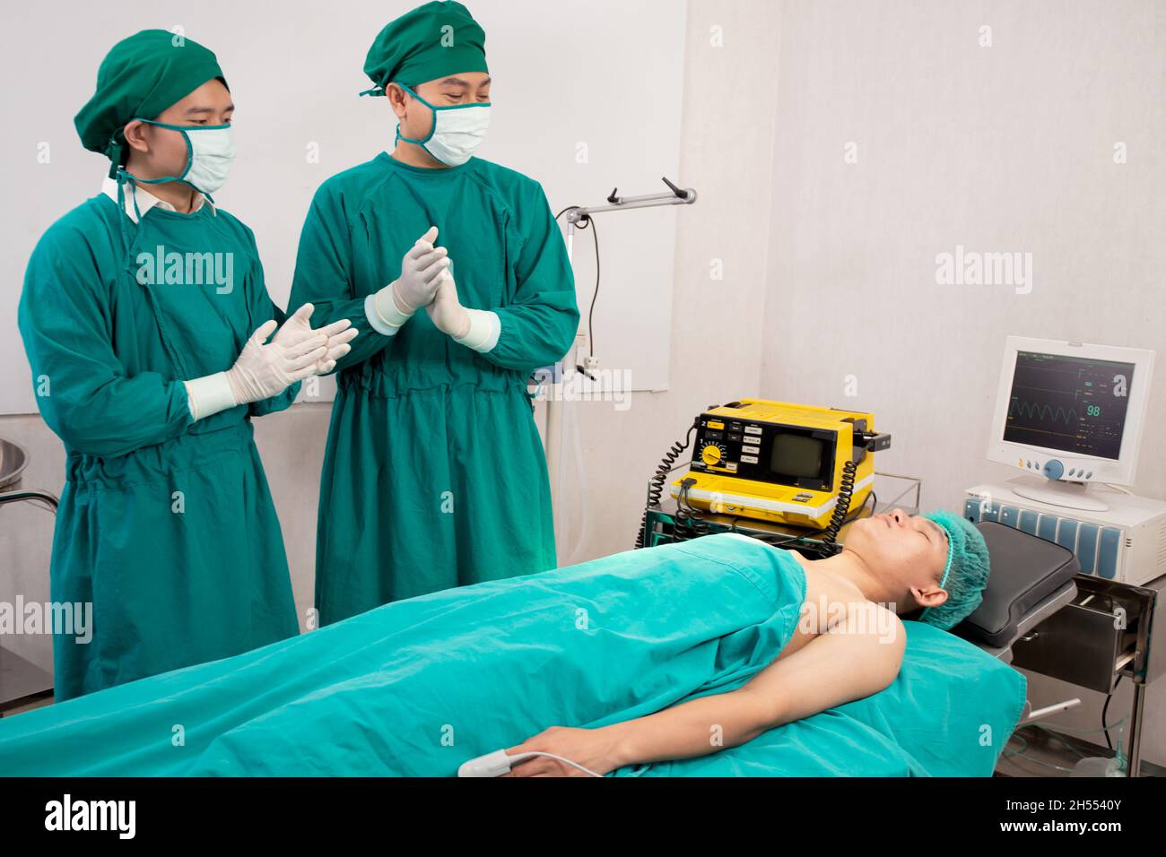 Doctor and surgeon preparation with rescue and save patient in the ...