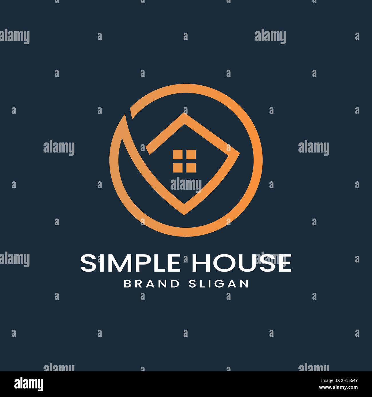 Simple house logo with circle line art style design Premium Vector ...