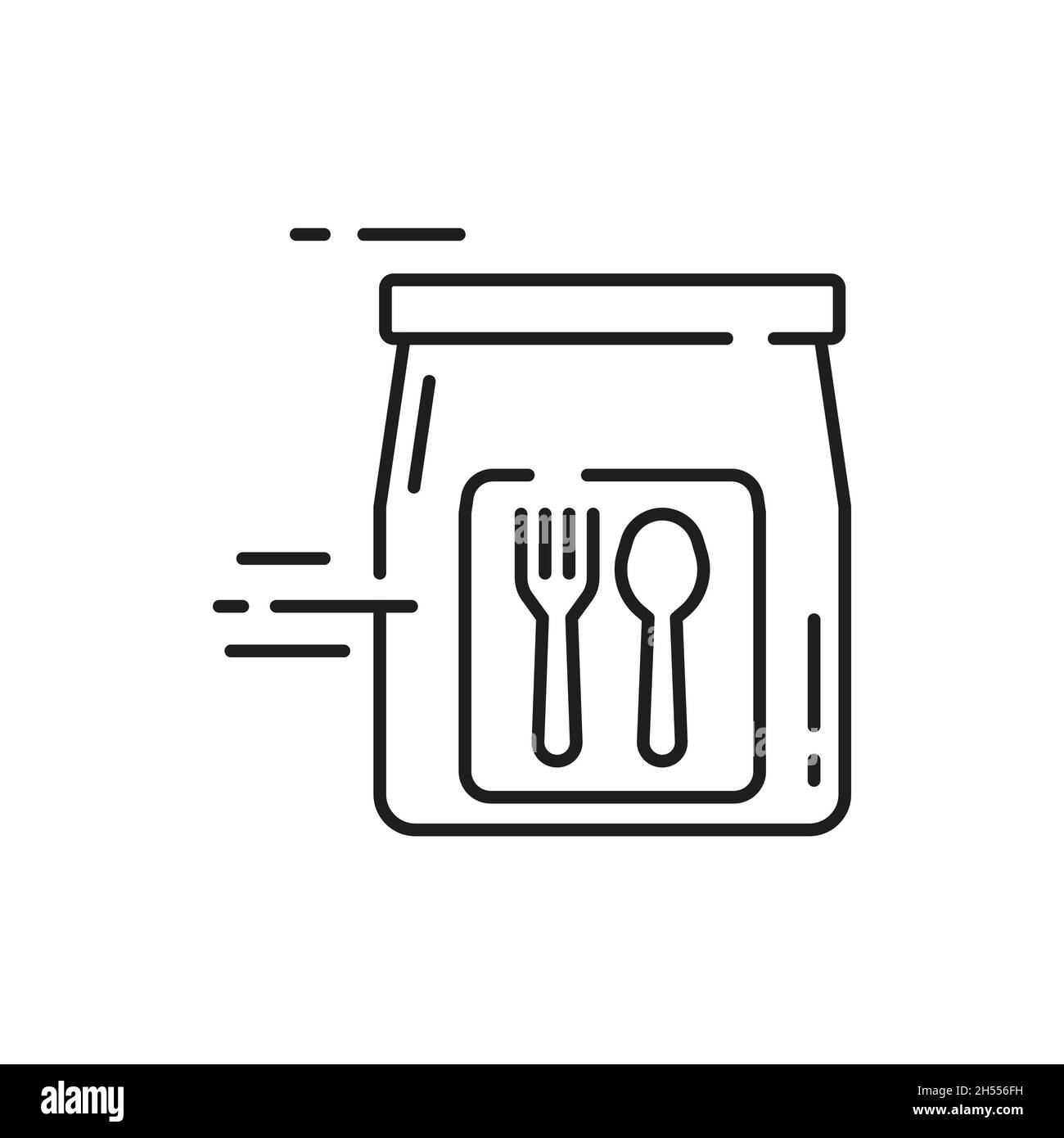 Express lunch delivery icon, bag with hot dinner with spoon and fork ...