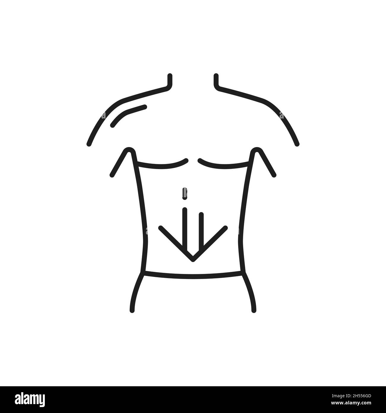 Healthy intestines, arrow pointing down of human body isolated thin ...