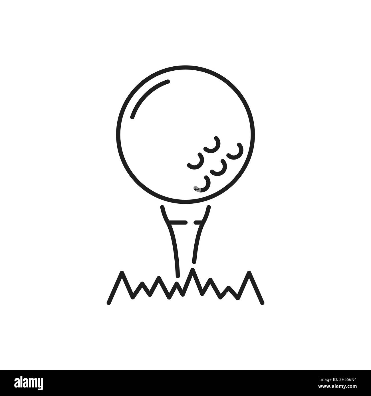 Golf ball on putter isolated thin line icon. Vector tee for teeing off ...