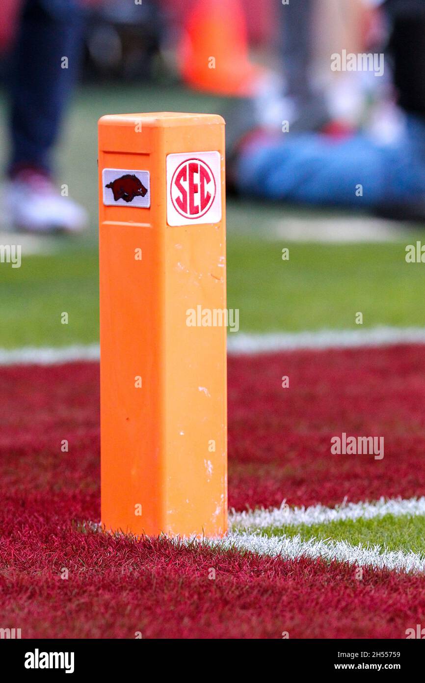 November 6, 2021: The corner pylon of the end zone sits in its place ...