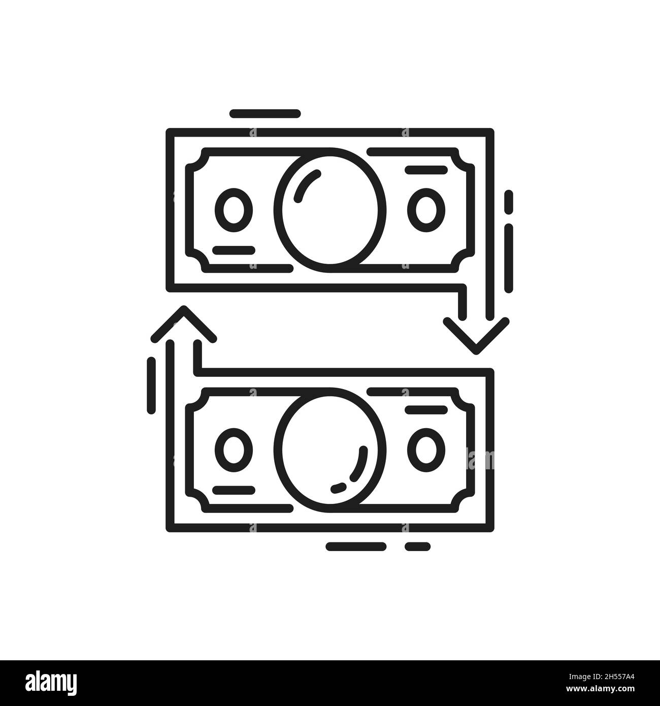 Cash money exchange isolated business operations thin line icon. Vector financial bills ...