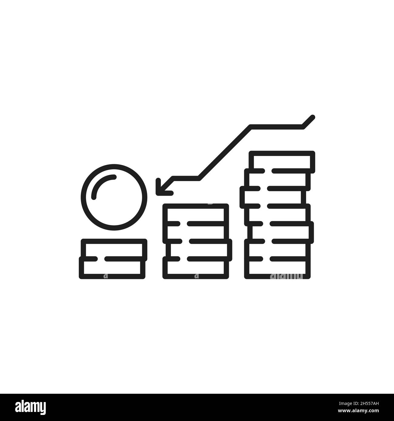 Money loss chart isolated coins stack with arrow down, thin line icon ...
