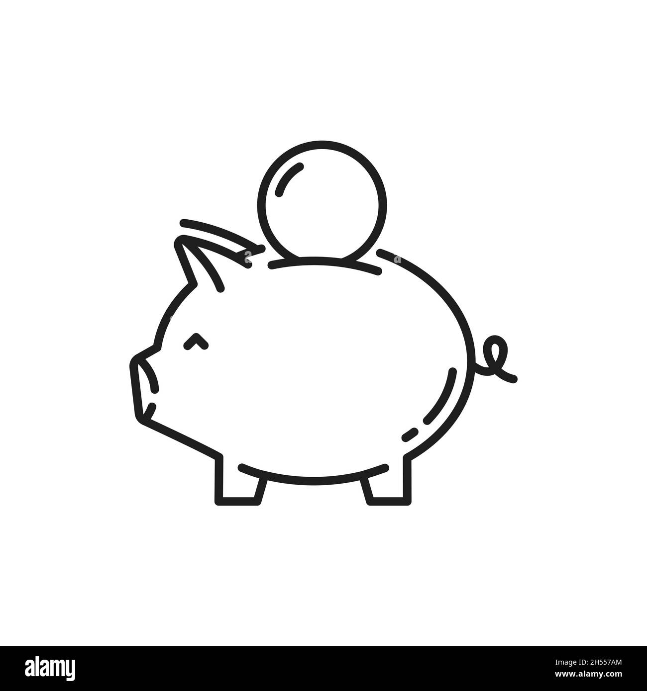 Pig bank with coin isolated thin line icon. Vector save money concept ...