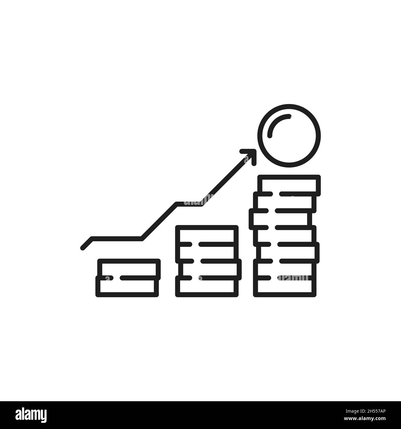 Money growth chart isolated coins stack with arrow up, thin line icon ...
