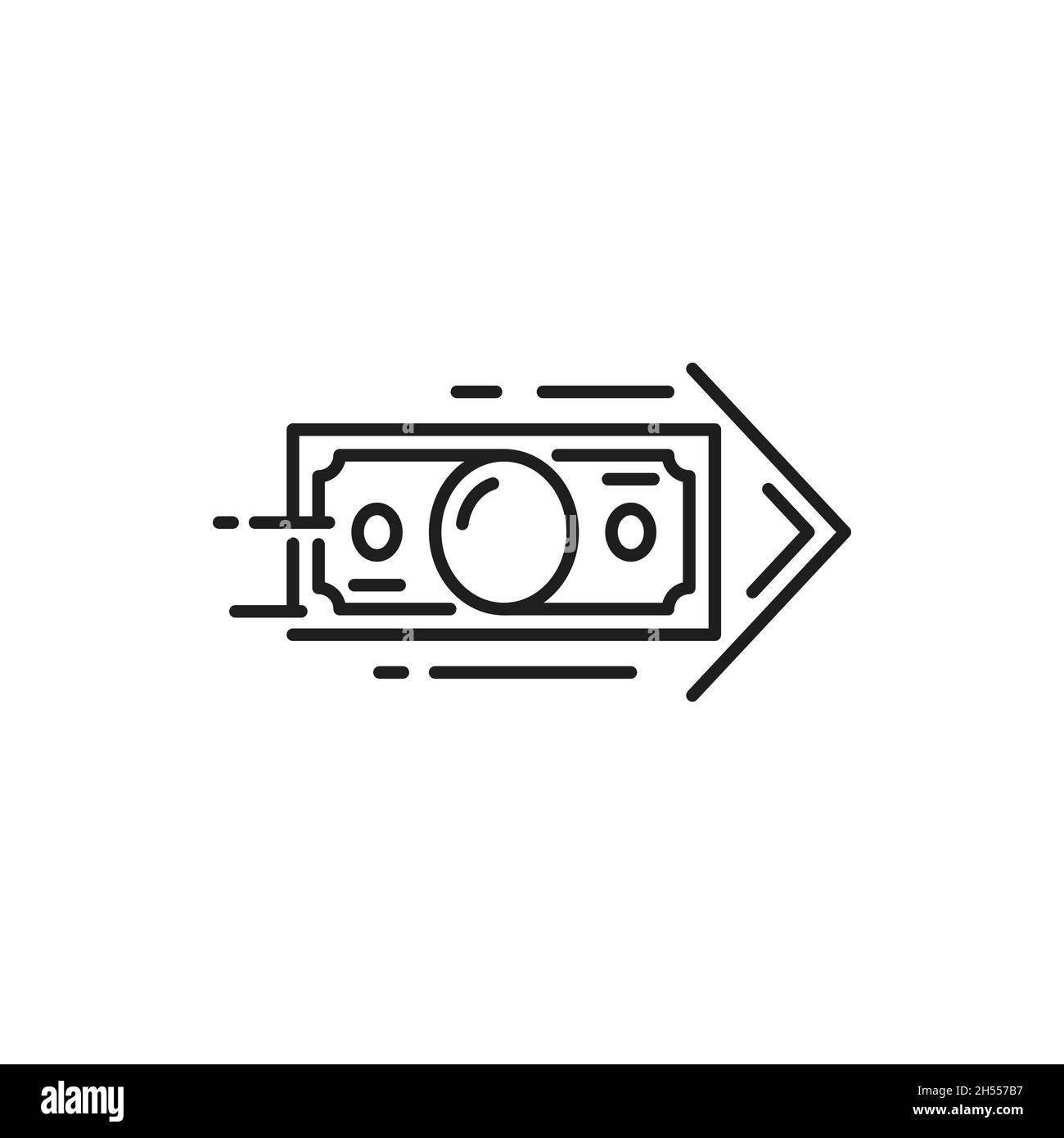 Fast pay or cash receiving, currency conversion, money transfer isolated thin line icon. Vector ...