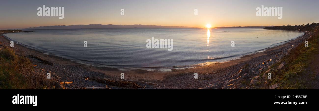 Scenic Sunset Panorama over Strait of Juan De Fuca and Pacific Beach ...