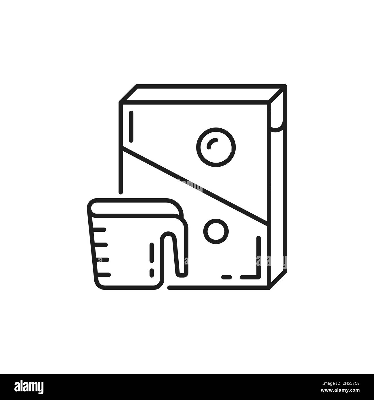 Washing powder, paper box package and measuring cup isolated thin line ...