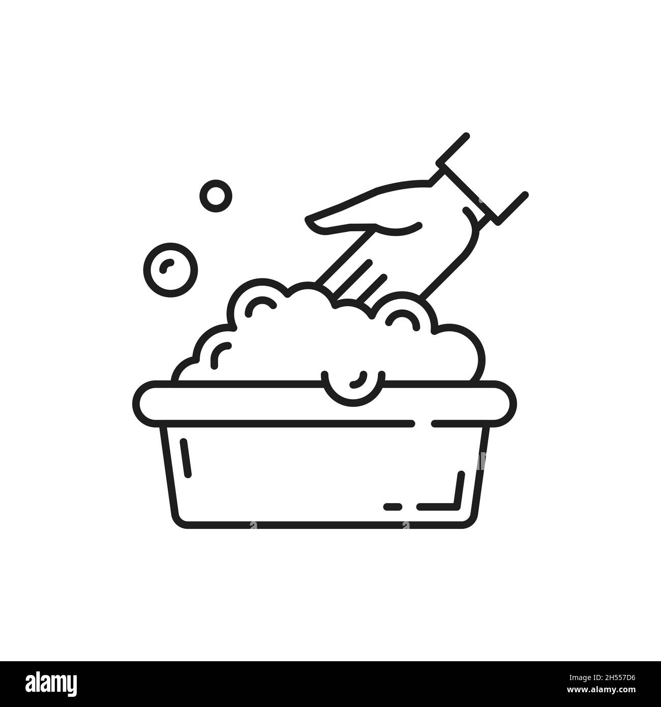 Hand wash sign isolated thin line icon. Vector not machine washable ...