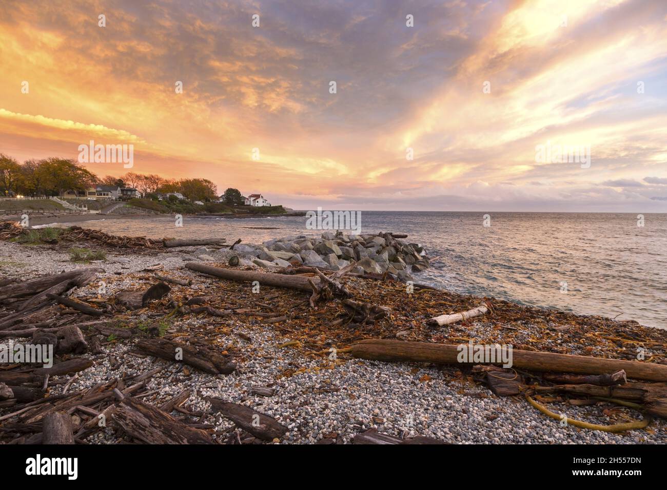 Sunset Sky over Strait of Juan De Fuca Pacific Ocean Beach Scattered ...