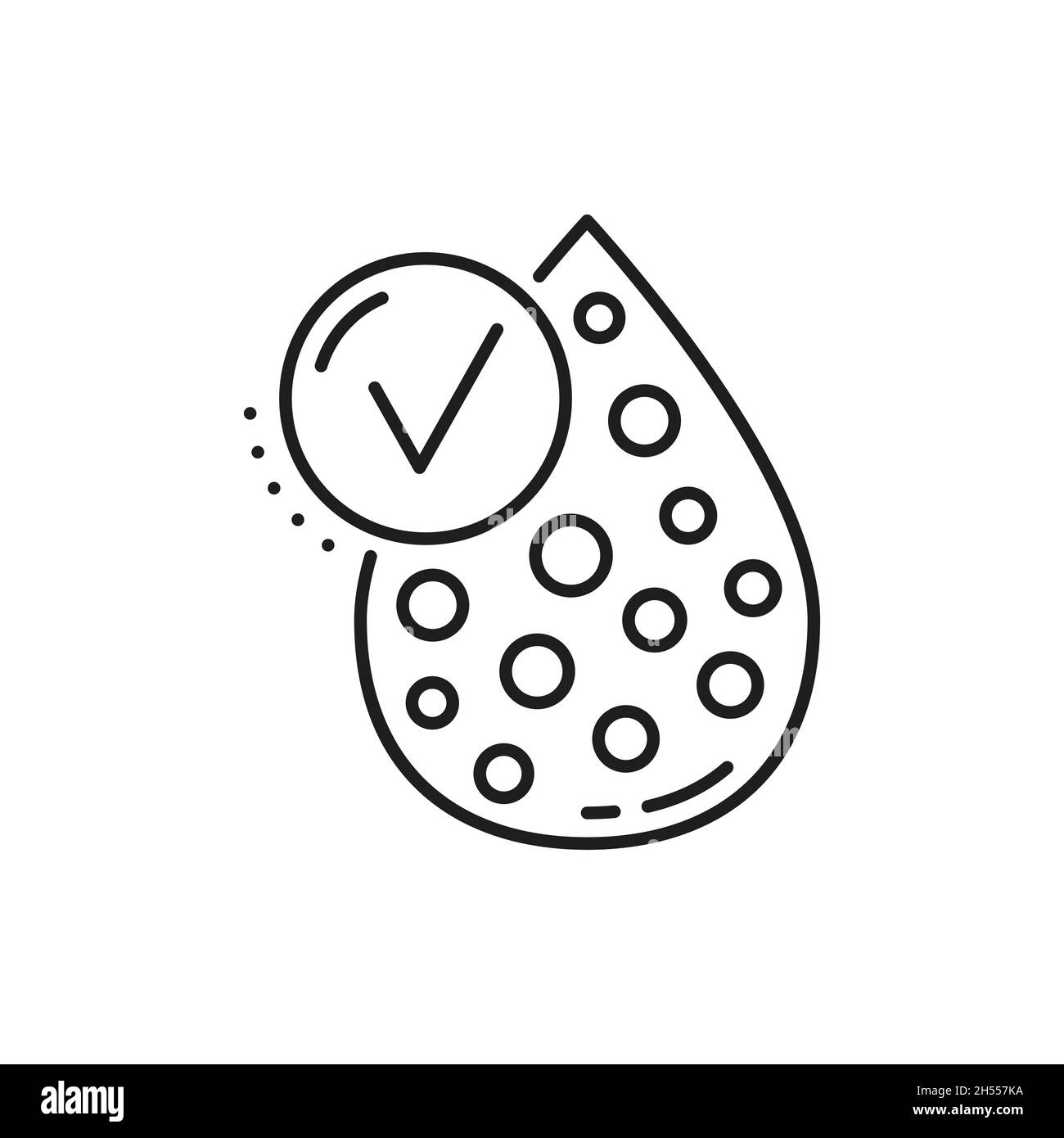 Drop with ok sign, lactose or serum oil fat in norm isolated thin line ...