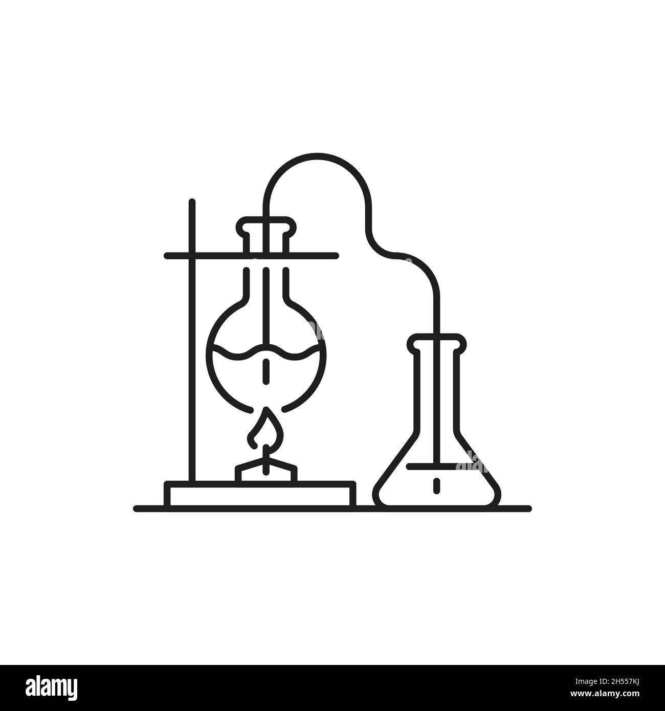 Liquid in round bottom flask being heated over Bunsen burner isolated ...