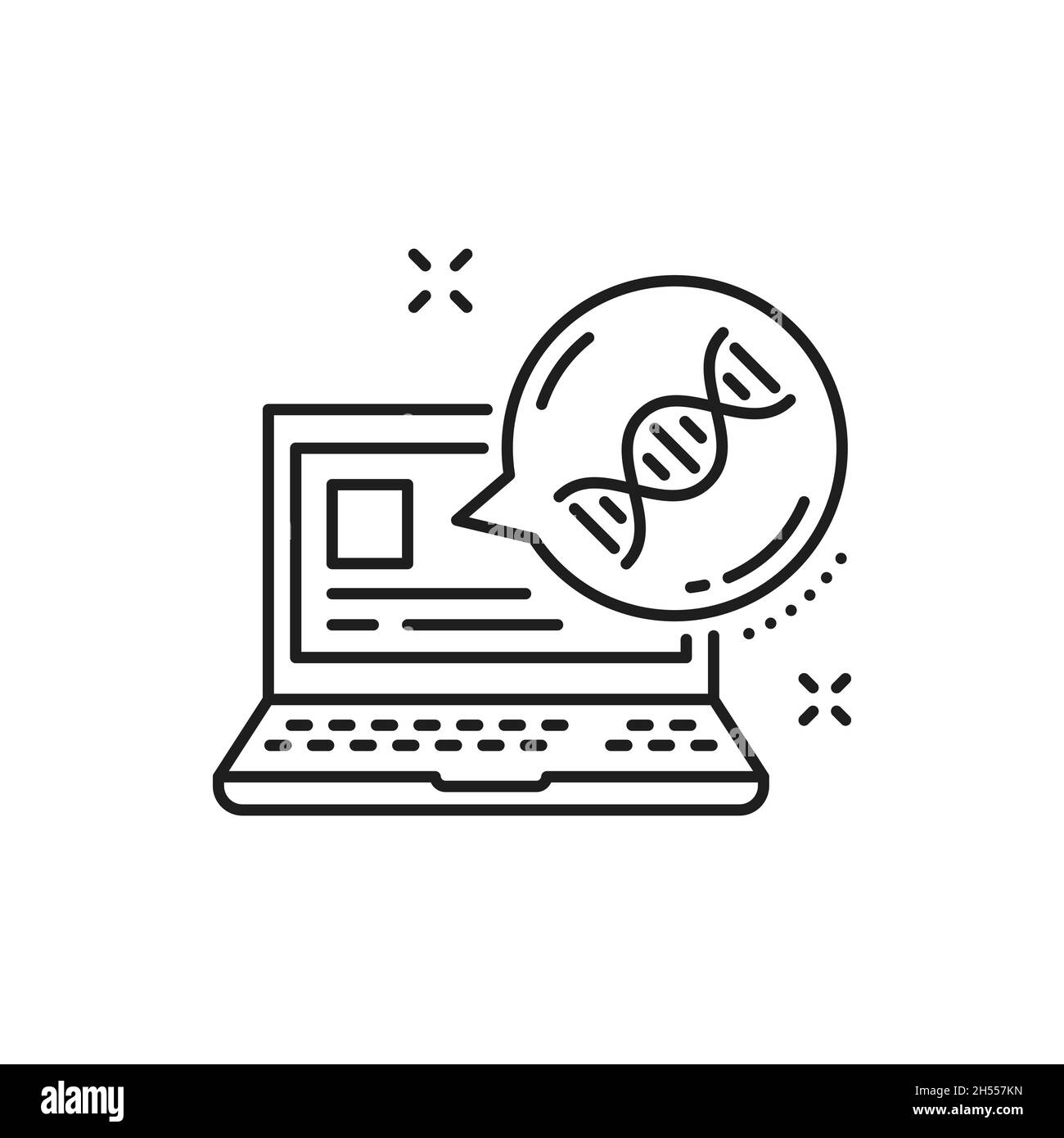 DNA helix on computer screen isolated thin line icon. Vector molecular ...