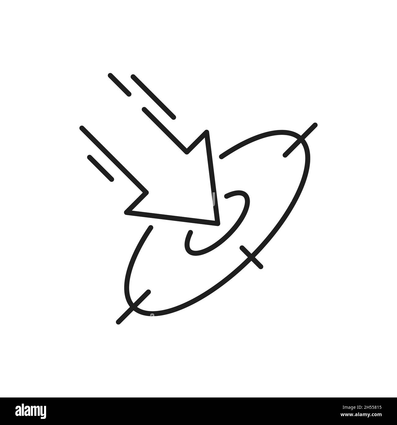 Target with arrow in center, reach goal isolated outline icon. Vector ...