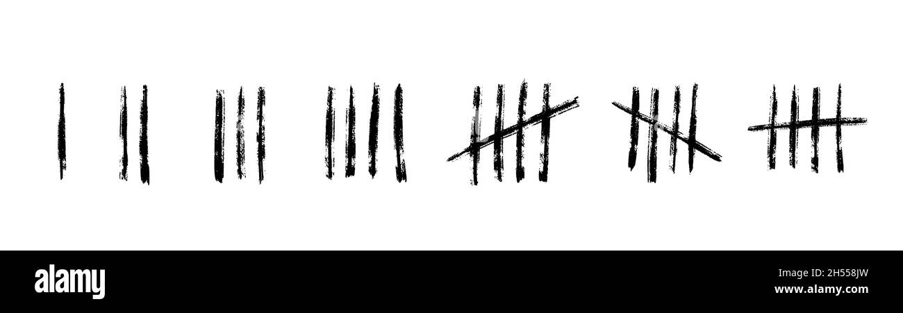 Tally mark number lines on the wall. Hand drawn sticks for counting ...