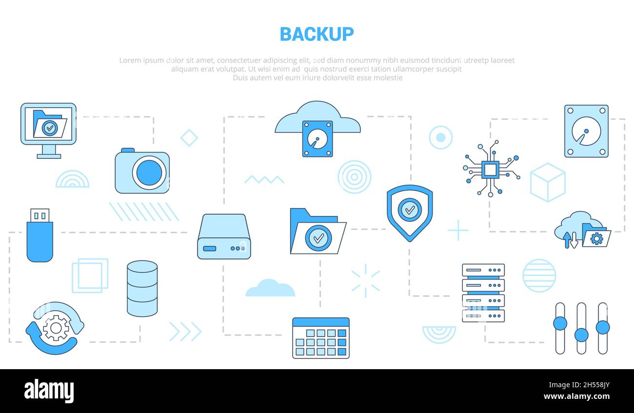backup concept with icon set template banner with modern blue color ...