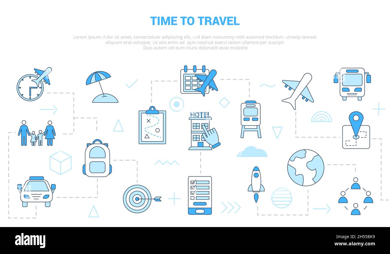 time to travel concept with icon set template banner with modern blue ...